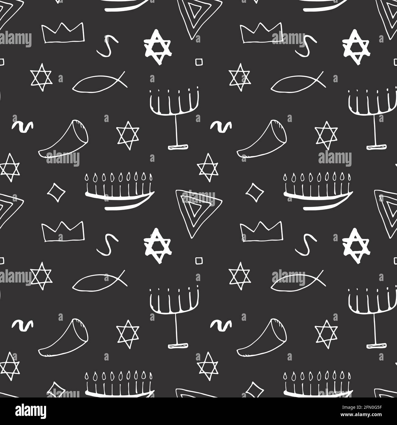 Jewish items seamless pattern, Jewish hand drawn lineart icons ...