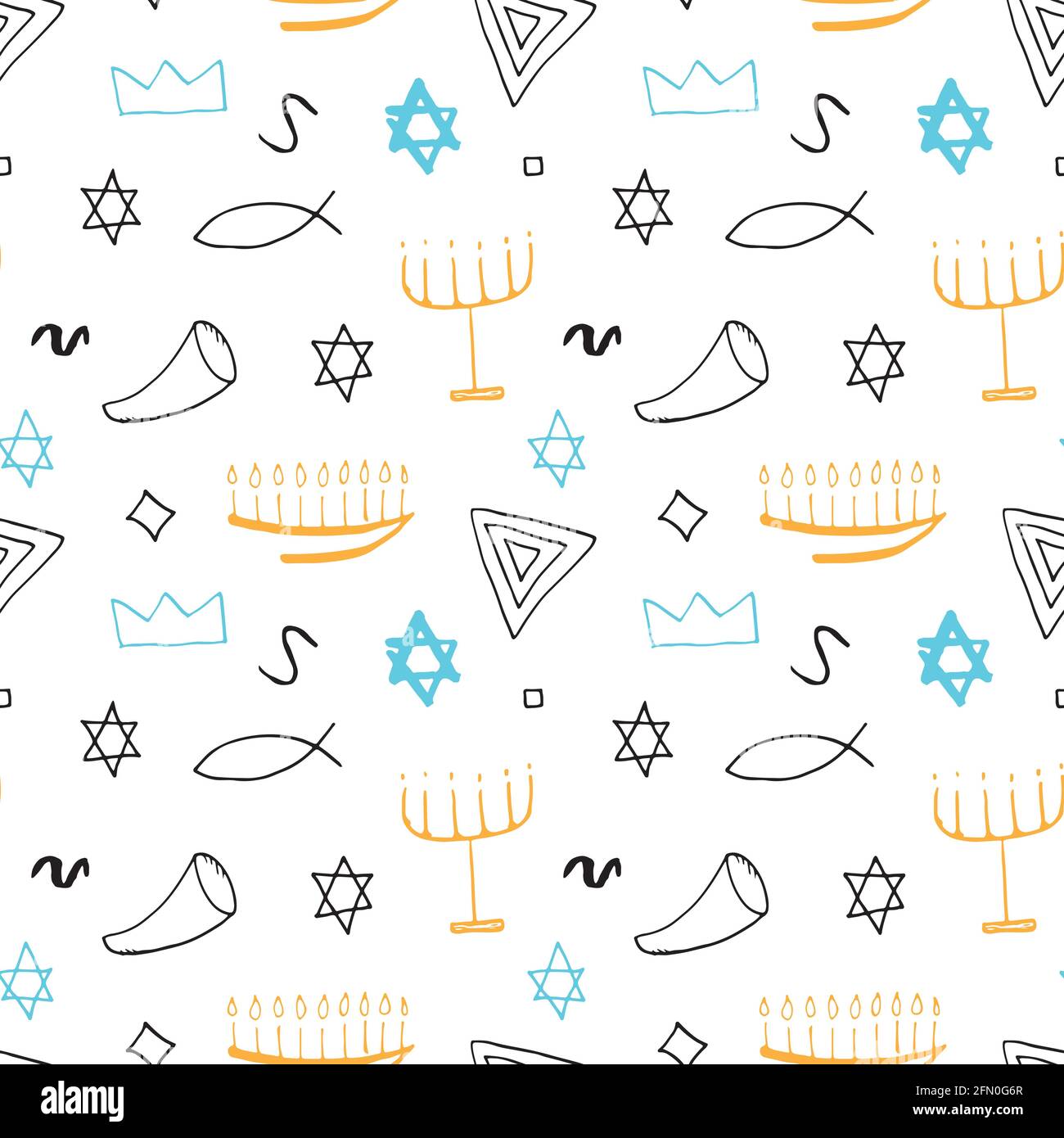 Jewish items seamless pattern, Jewish hand drawn lineart icons ...