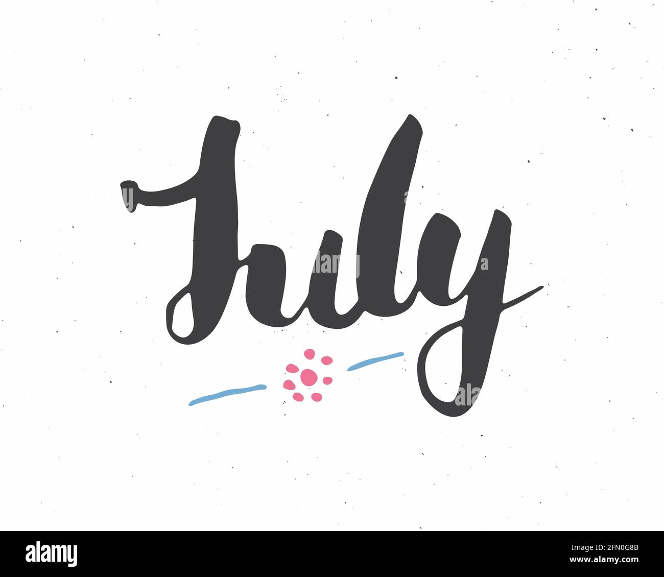 July lettering handwritten sign, Hand drawn grunge calligraphic text ...