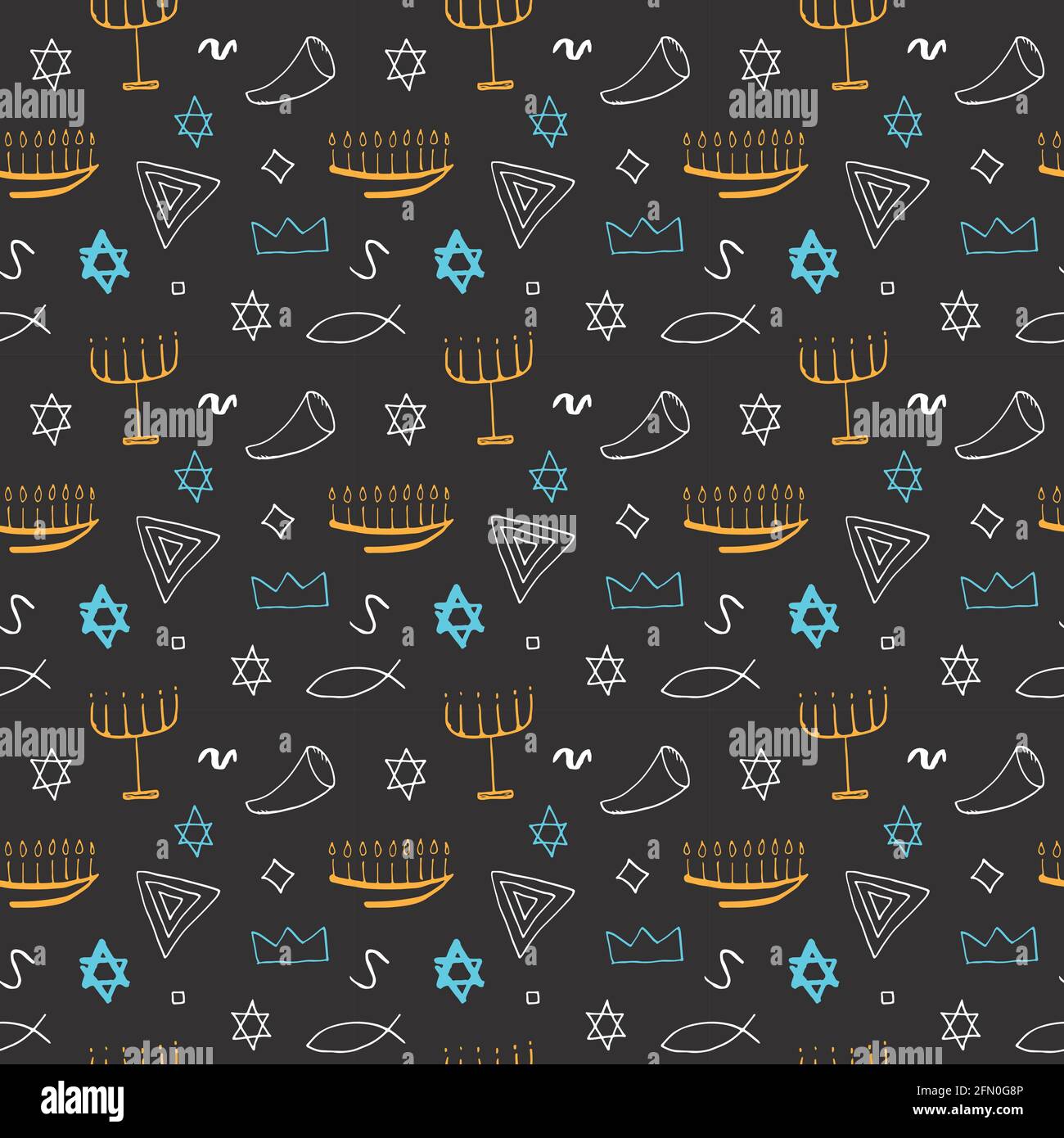 Jewish items seamless pattern, Jewish hand drawn lineart icons ...