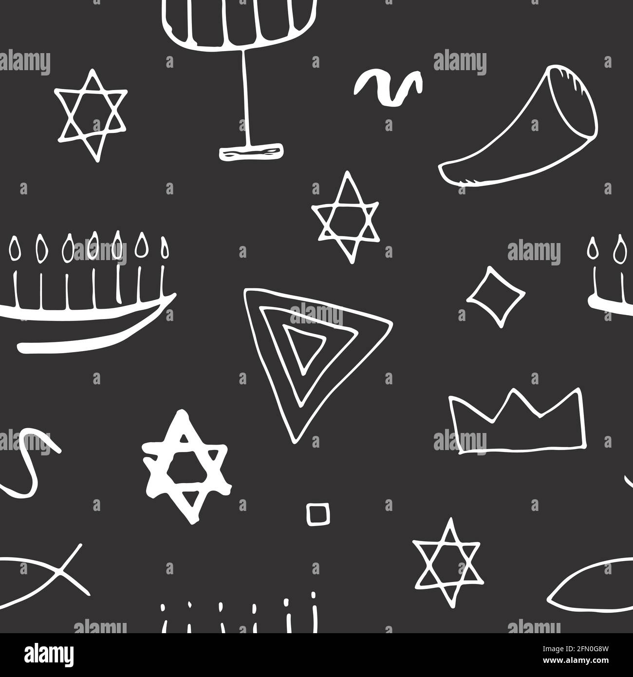 Jewish items seamless pattern, Jewish hand drawn lineart icons ...