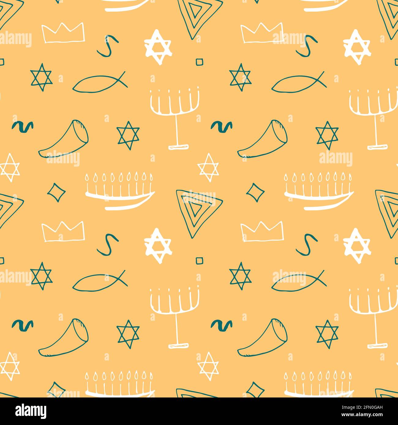 Jewish items seamless pattern, Jewish hand drawn lineart icons ...