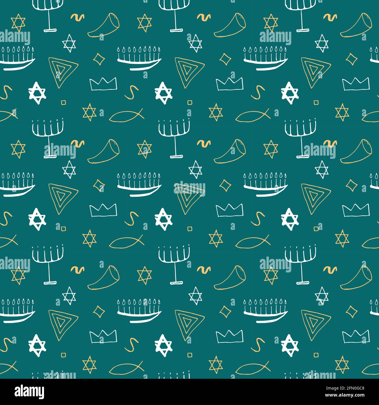 Jewish items seamless pattern, Jewish hand drawn lineart icons ...