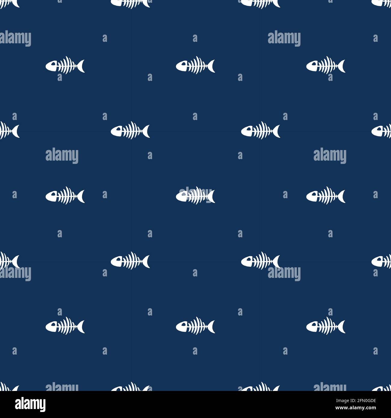Fish bones Seamless pattern. Fish skeleton sketch, Hand drawn Cartoon ...