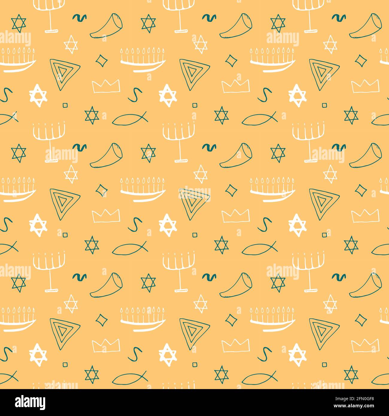 Jewish items seamless pattern, Jewish hand drawn lineart icons ...