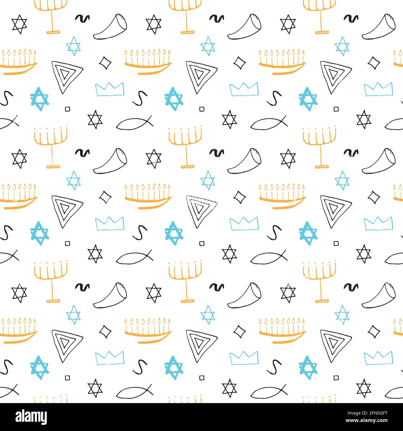 Jewish items seamless pattern, Jewish hand drawn lineart icons ...