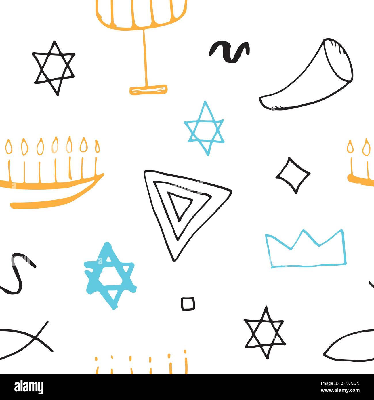 Jewish items seamless pattern, Jewish hand drawn lineart icons ...