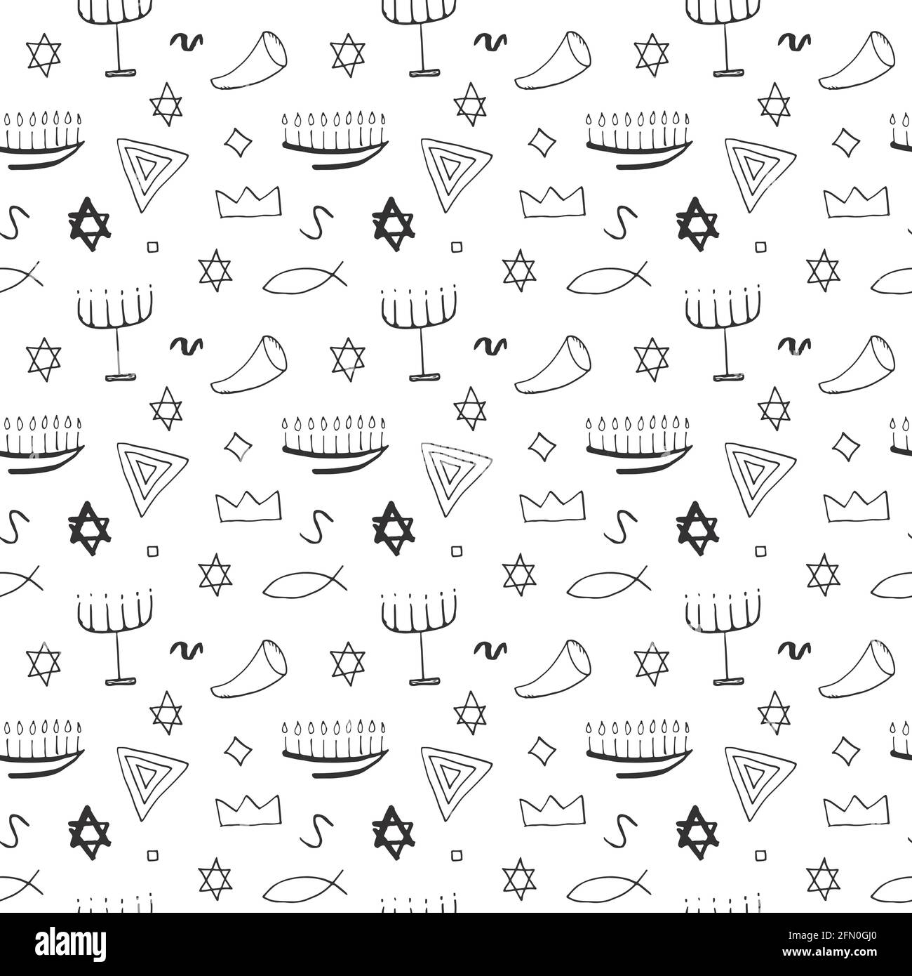 Jewish items seamless pattern, Jewish hand drawn lineart icons ...