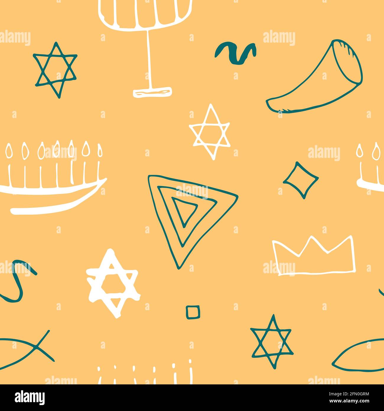 Jewish items seamless pattern, Jewish hand drawn lineart icons ...