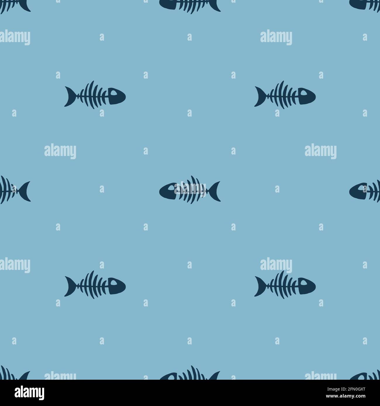 Fish bones Seamless pattern. Fish skeleton sketch, Hand drawn Cartoon ...