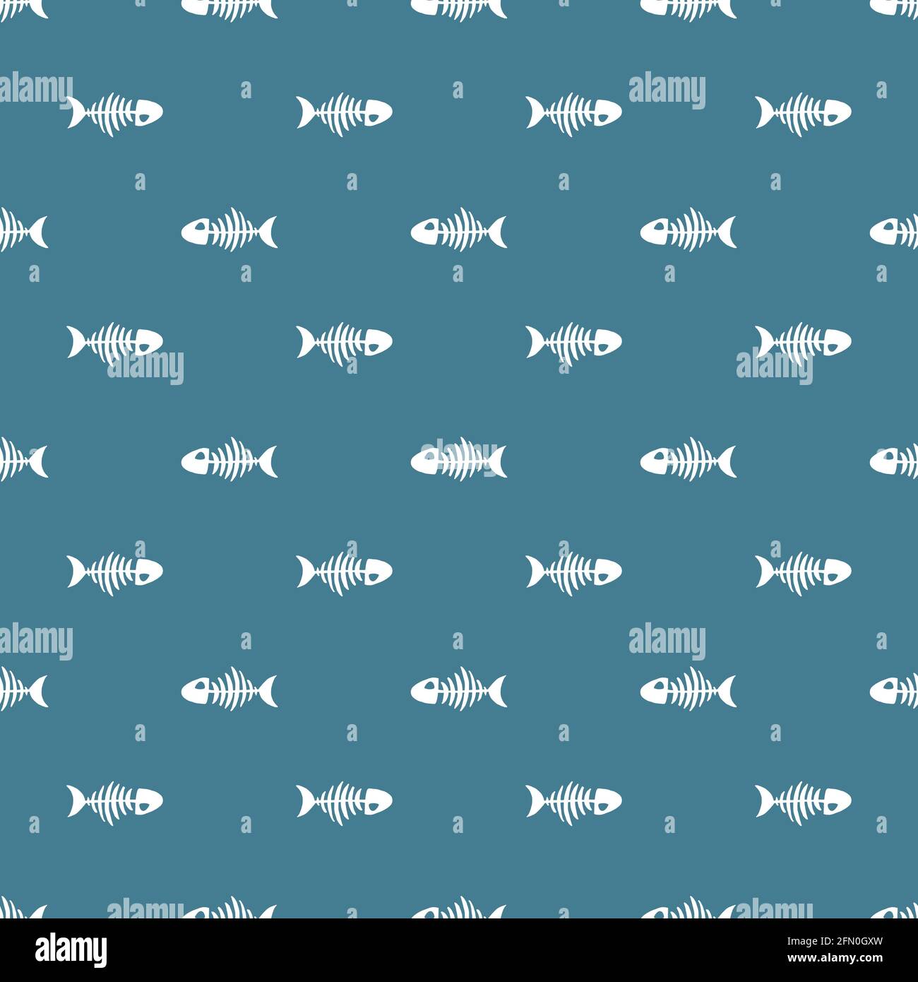 Fish bones Seamless pattern. Fish skeleton sketch, Hand drawn Cartoon ...