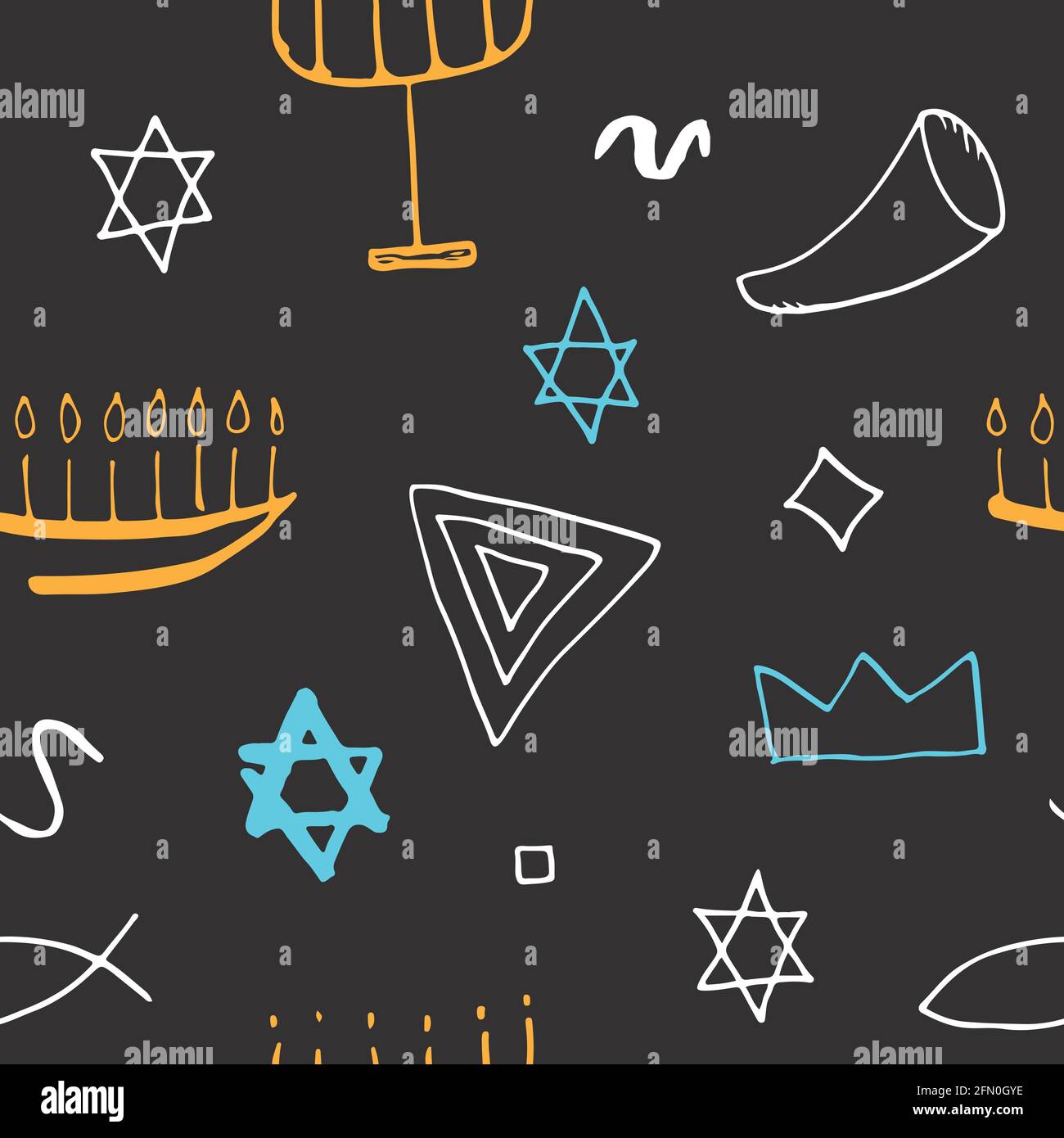 Jewish items seamless pattern, Jewish hand drawn lineart icons ...