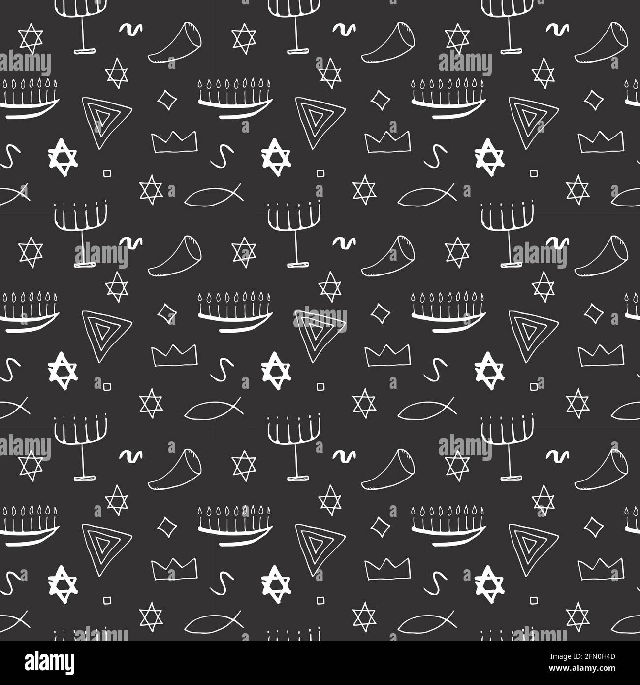 Jewish items seamless pattern, Jewish hand drawn lineart icons ...