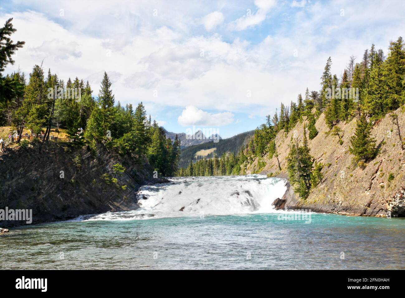 Bow Falls in Banff National Park, Alberta, Canada, a major waterfall on the Bow River in the ...