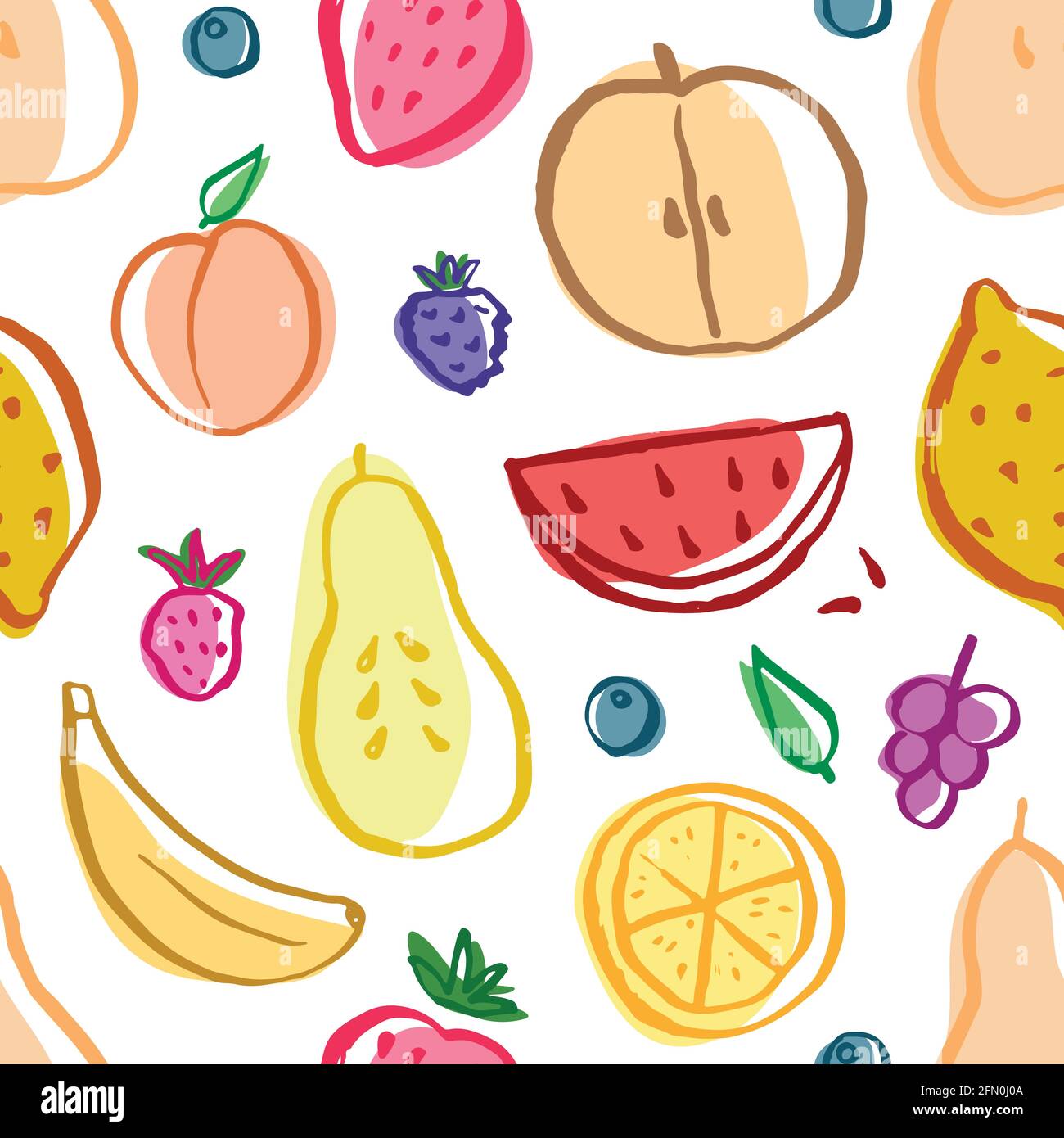 Fruit seamless pattern, collection of juicy fruits, apple, pear ...