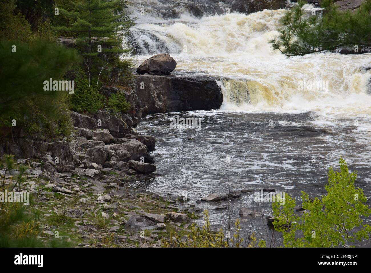 Scenic Maddington waterfalls in southern Quebec. This stream ends in ...