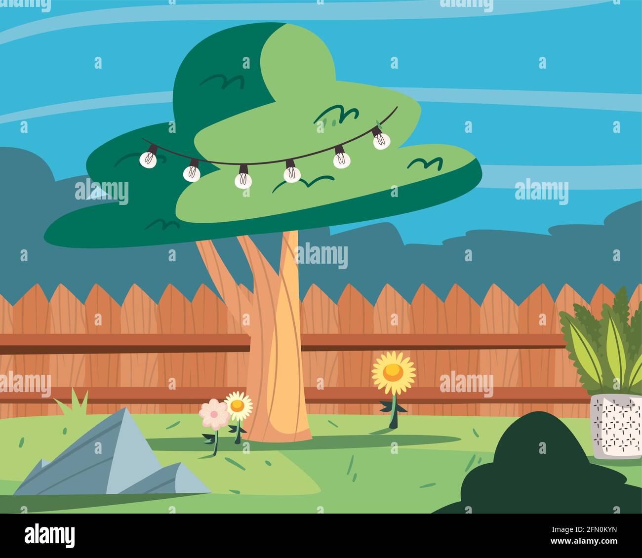 Backyard landscape of tree with light bulbs Stock Vector Image & Art ...