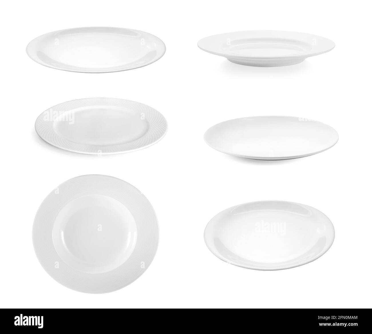 collection of ceramic white plate on white background Stock Photo - Alamy
