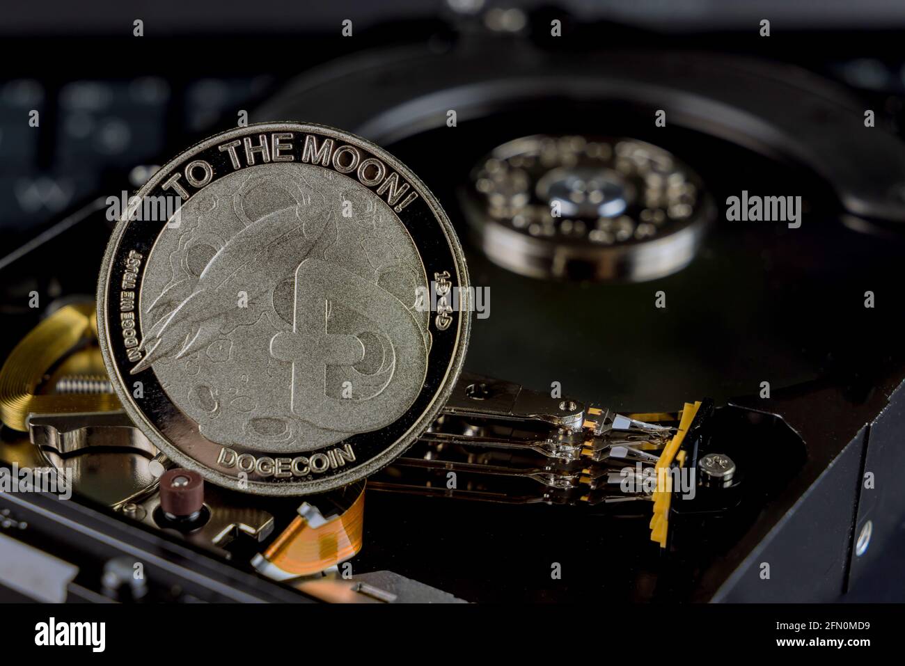 Coin Dogecoin on a cryptocurrency mining for computer Hard disk drives ...