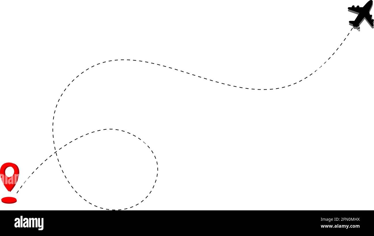 AIRPLANE LINE PATH ICON WITH START POINT AND DASH LINE TRACE Stock ...