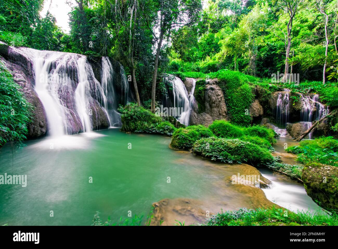 Motion bluured of blue water from Limestone mountains at Thanawan ...