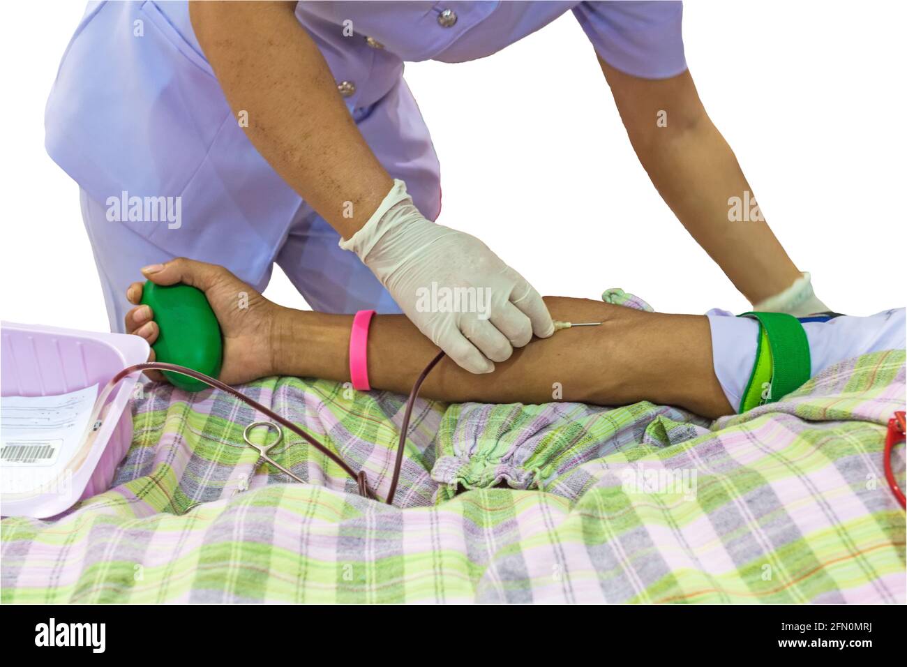 Nurse and patient blood samples. Donated blood in blood lab isolated on ...