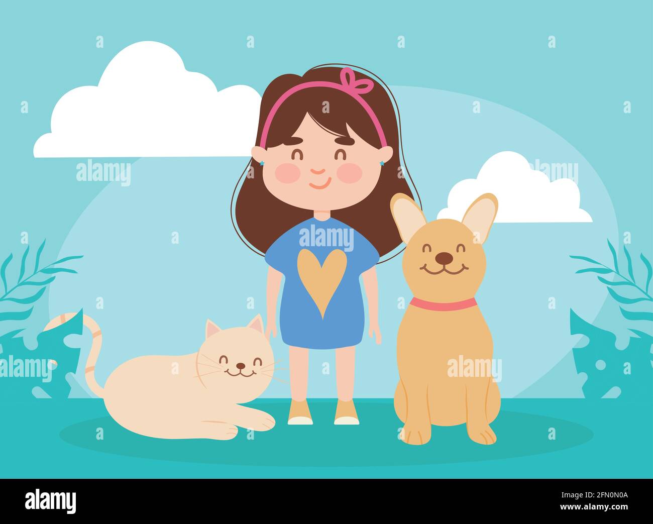 Girl kid cartoon with cat and dog Stock Vector Image & Art - Alamy