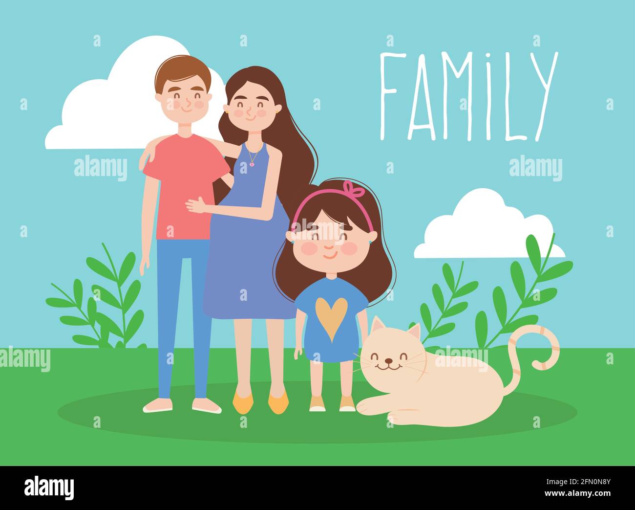 Mother father and daughter with cat Stock Vector Image & Art - Alamy