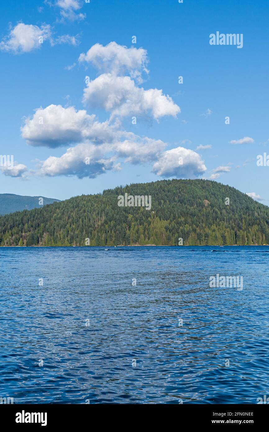 View to Indian Arm from North Vancouver Canada sunny spring day white ...