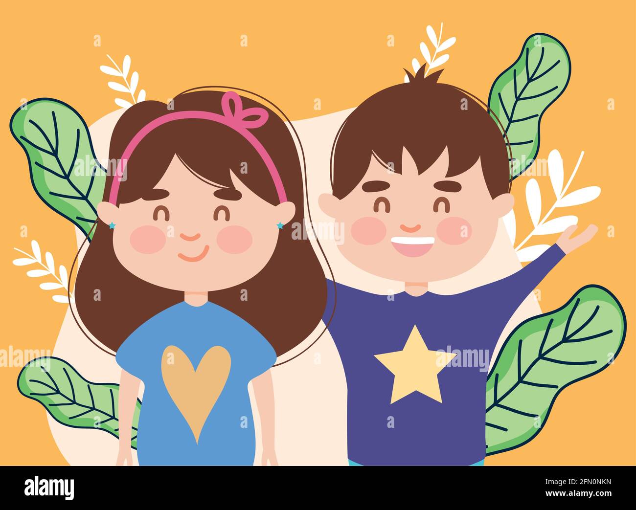 Girl and boy kids with leaves Stock Vector Image & Art - Alamy