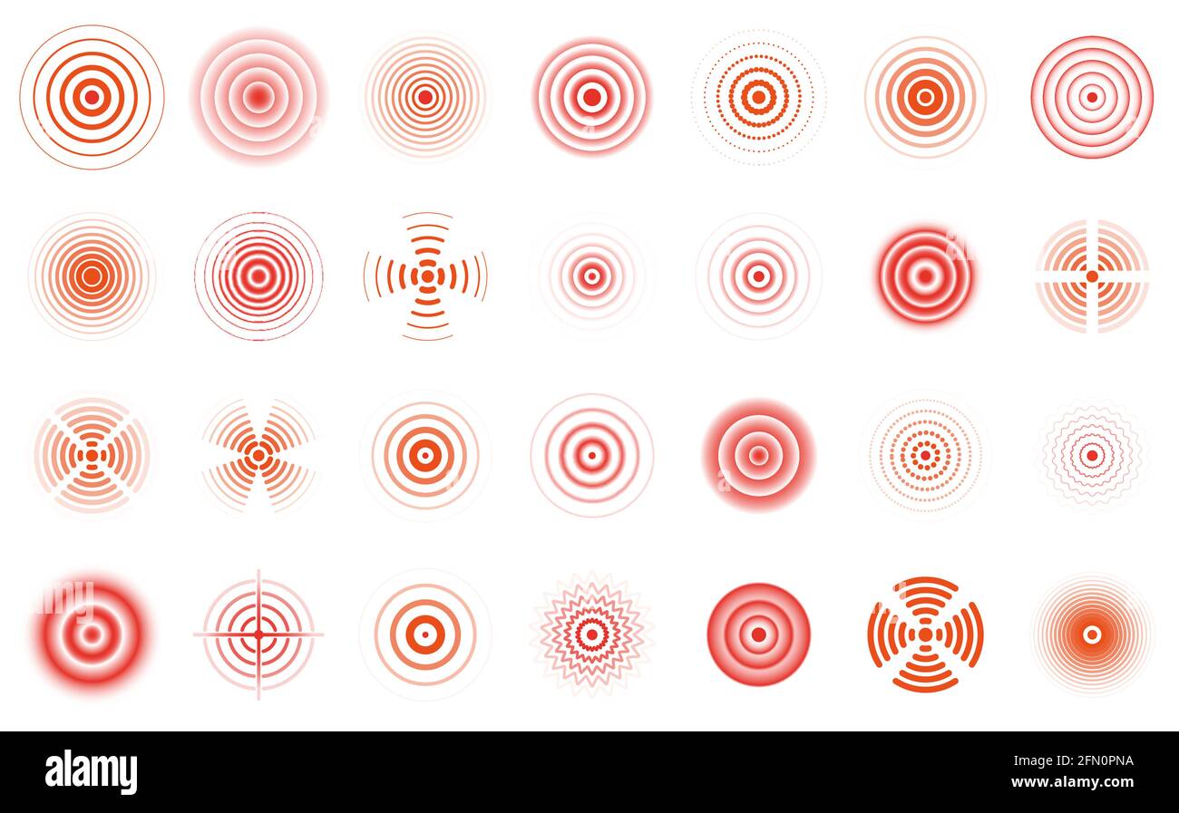 Red pain circles. Pain localisation circle, medical pain sonar waves ...