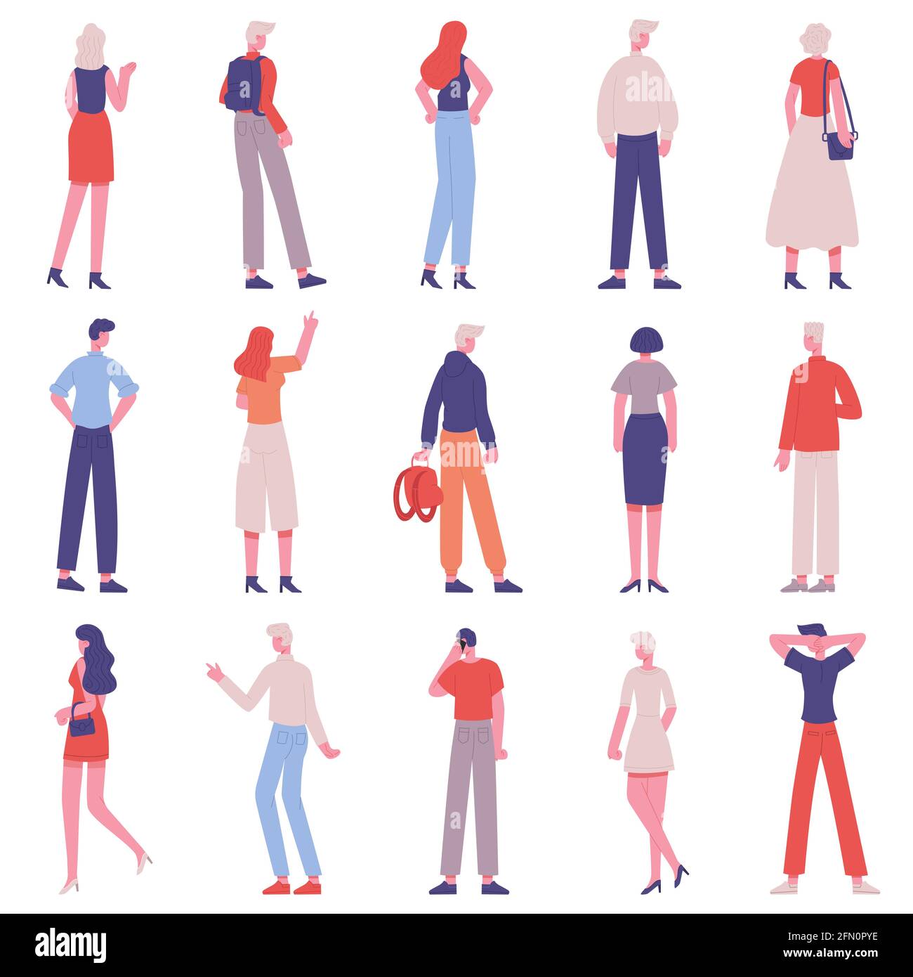 People back view. Male and female characters from back side standing ...