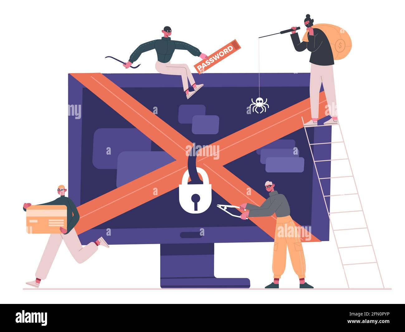 Cyber criminals and hackers. Internet criminals, crackers and robbers ...