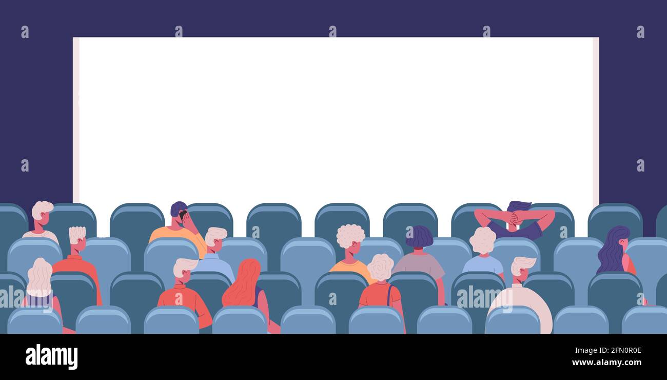People in cinema. Movie theatre male and female characters view from ...