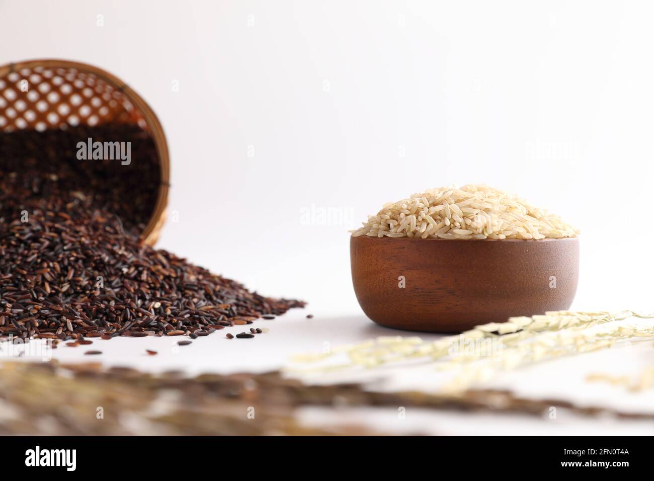 Organic raw brown rice and riceberry rice in close up Stock Photo - Alamy