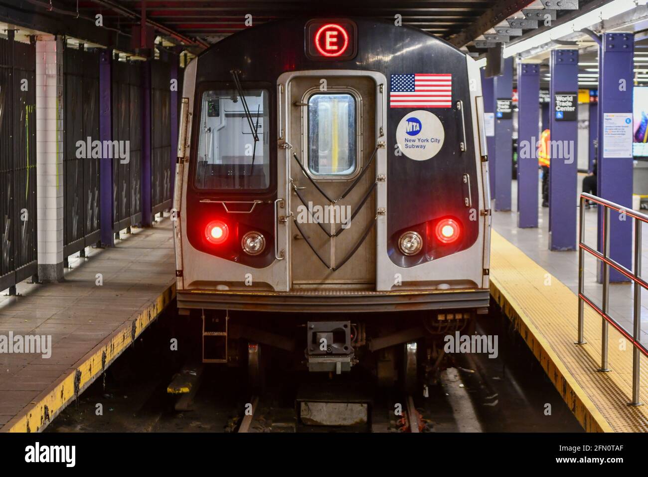 New York City - April 18, 2021: E Train at the World Trade Center ...