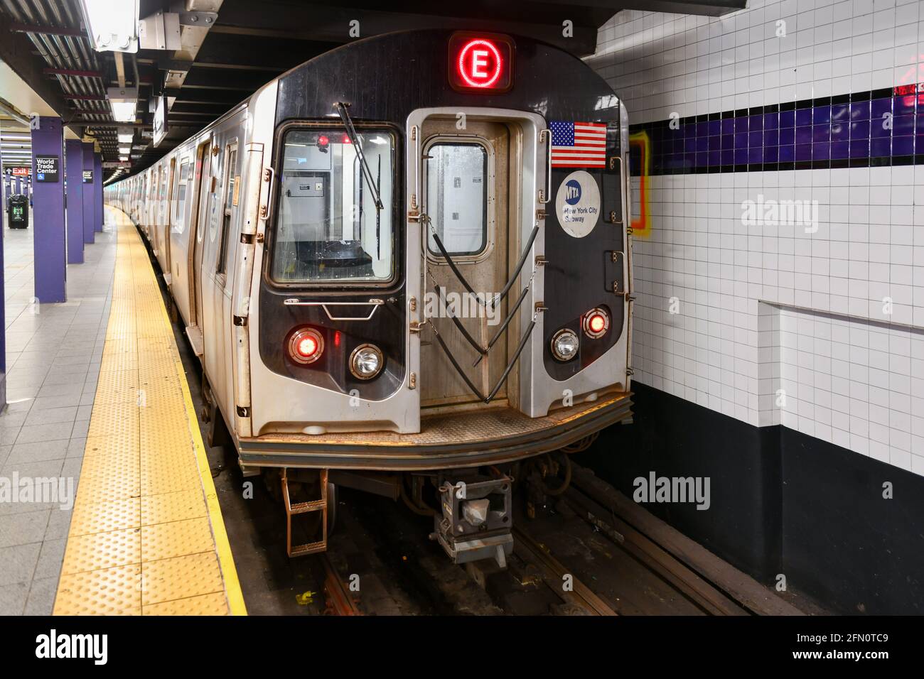 New York City - April 18, 2021: E Train at the World Trade Center ...
