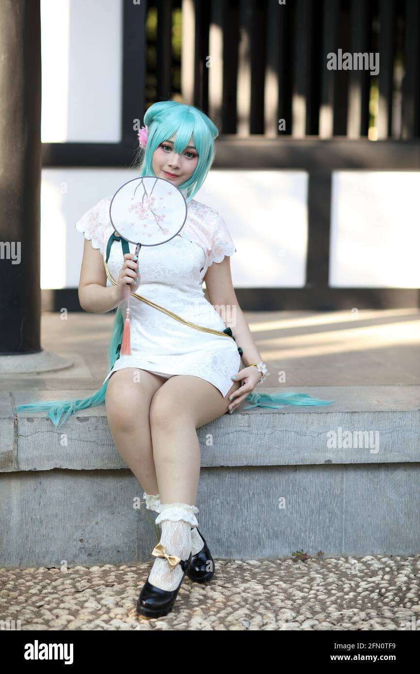 Japan anime cosplay portrait of a girl with chinese dress costume in ...