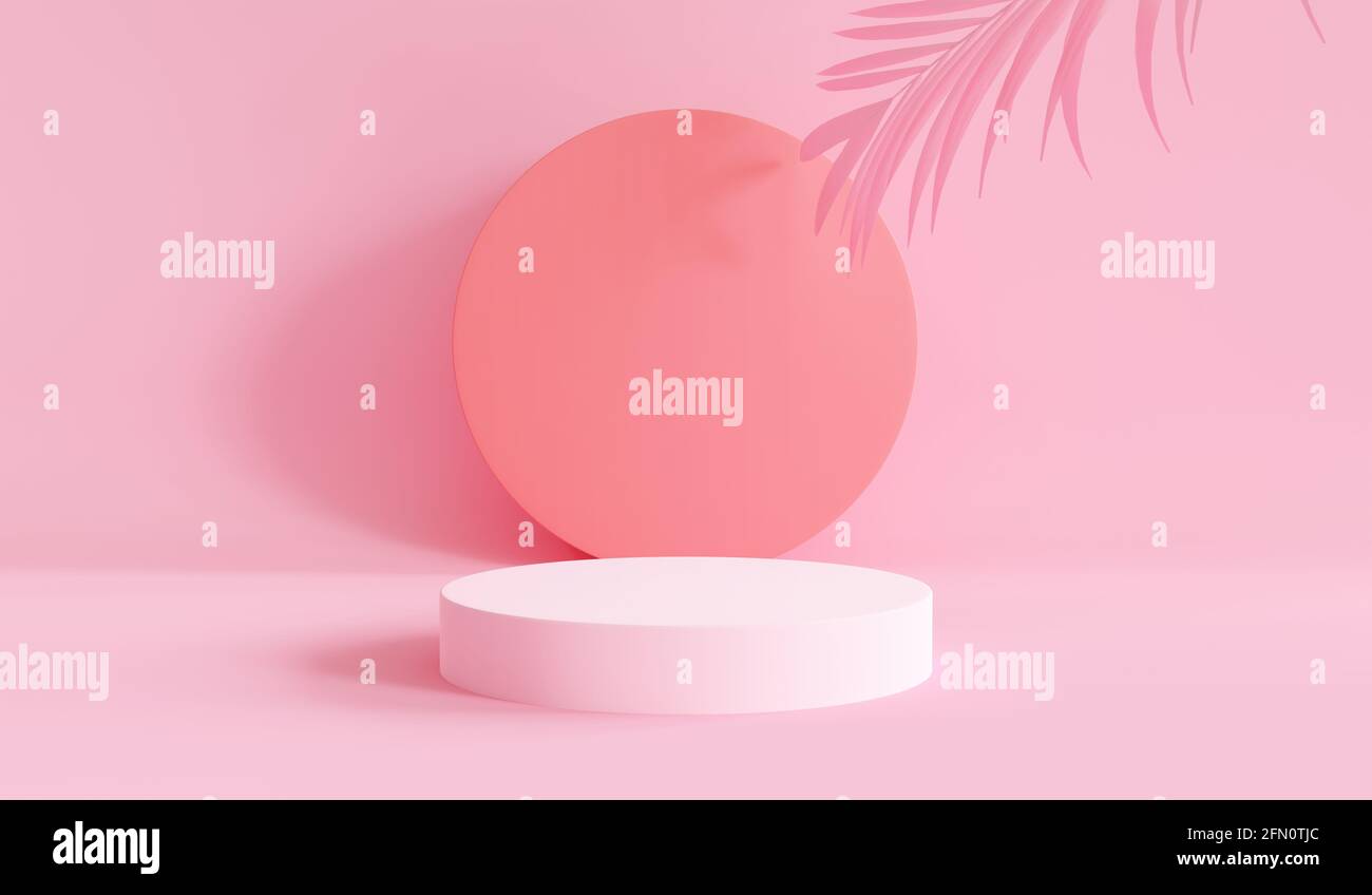 Stage Podium Scene, Soft pink cylinder podium background with leaves ...