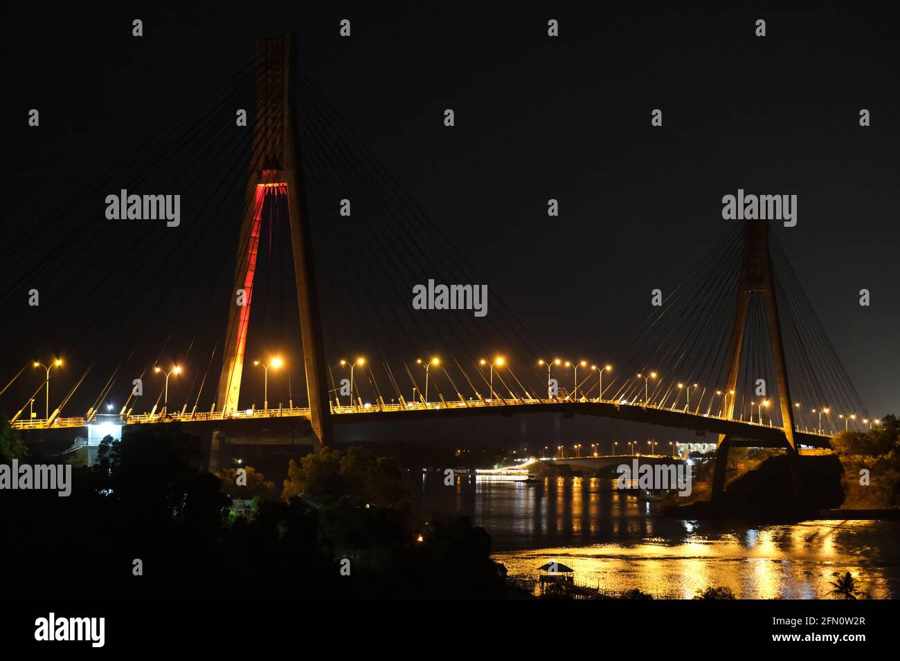 Indonesia Batam - Barelang Bridge night scene horizontal Stock Photo ...