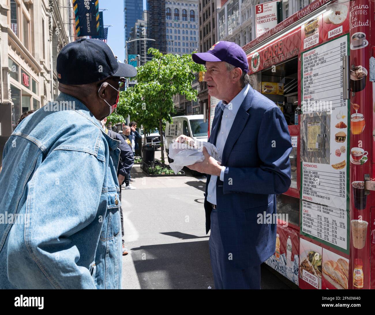 New York, NY - May 12, 2021: Mayor Bill de Blasio eats for lunch Tortas ...