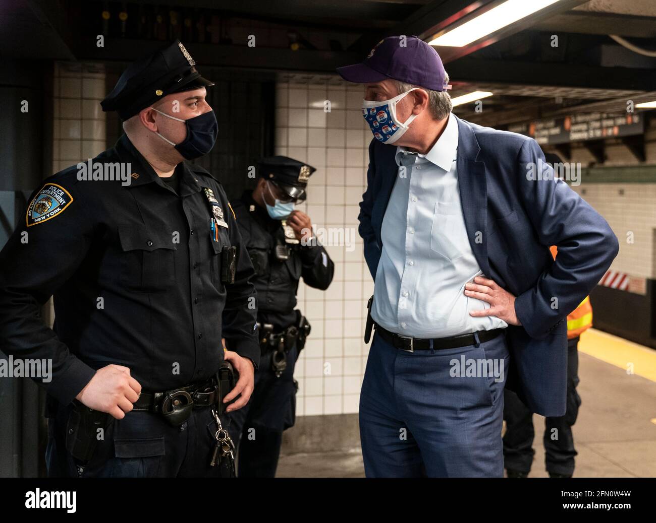 New York, NY - May 12, 2021: Mayor Bill de Blasio speaks with police ...