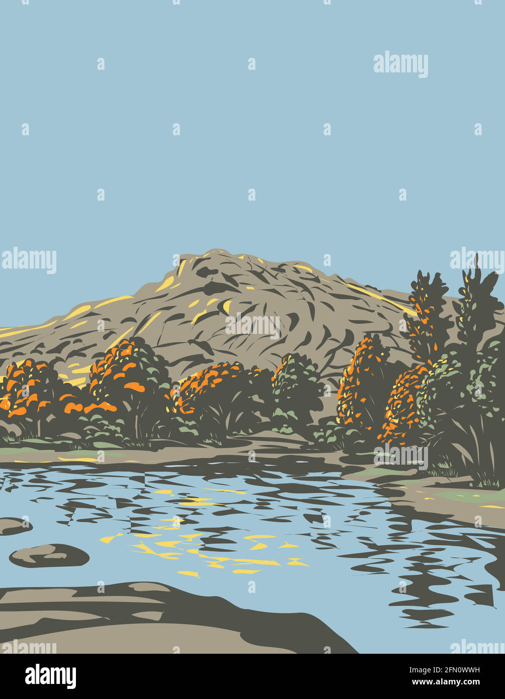 WPA Poster Art of Barker Dam within the Wonderland of Rocks in Joshua ...