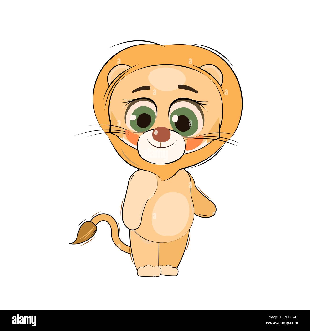 Little lion cub. Isolated object on a white background. Cheerful kind ...