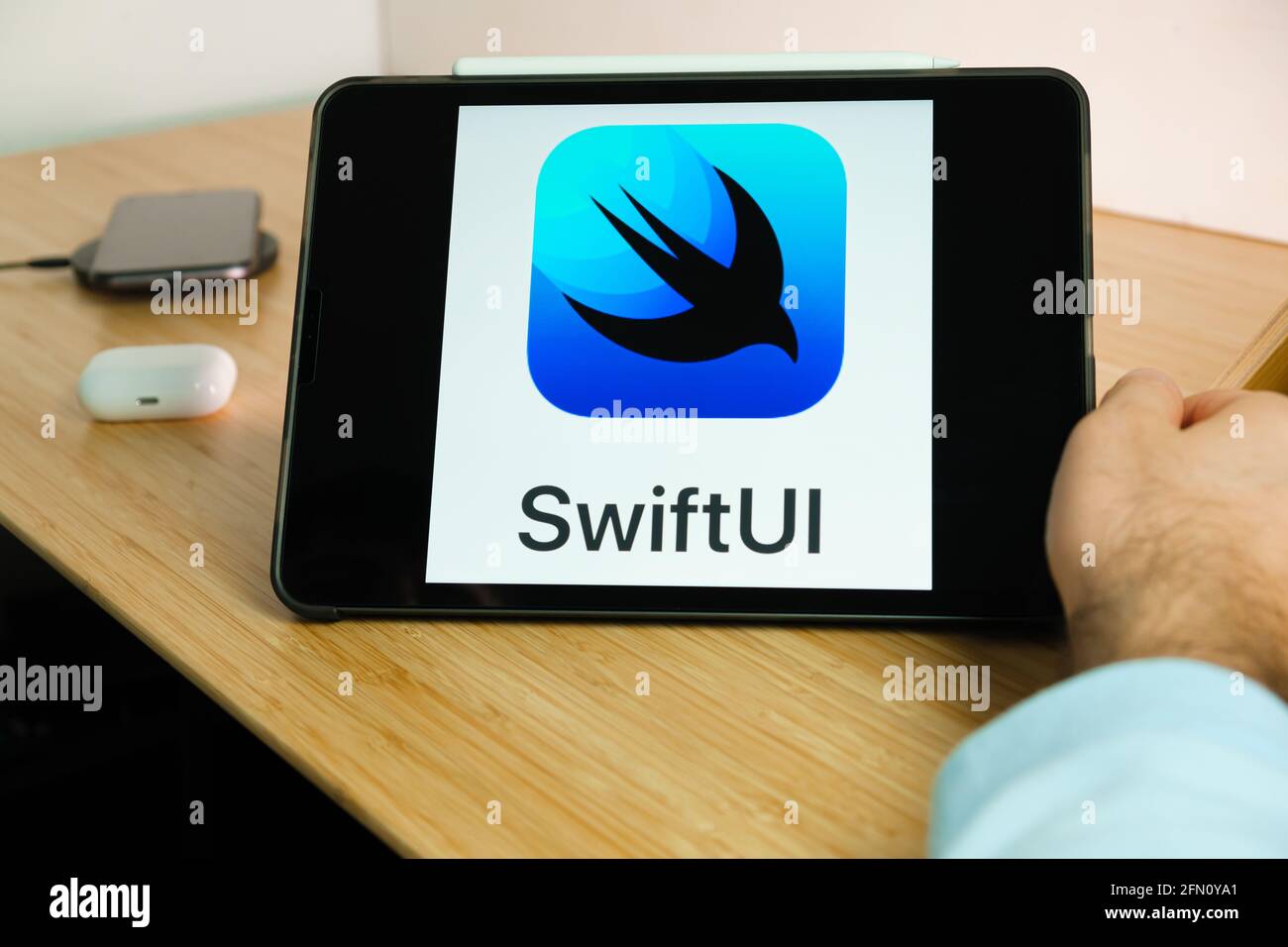 Apple Swift UI logo on the screen of iPad tablet. March 2021, San ...