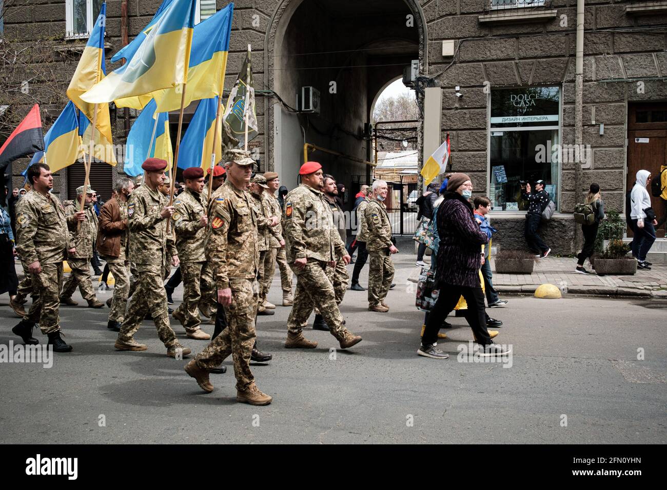Odessa, Ukraine. 02nd May, 2021. Ukrainian nationalist hold flags while ...