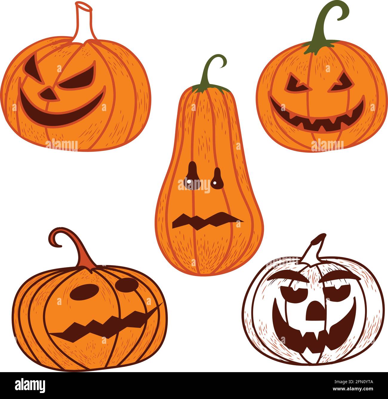 Collection of pumpkins for Halloween drawn in sketch style. Pumpkins ...