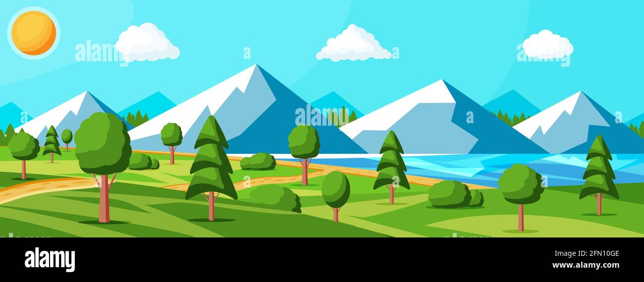 Summer nature landscape with rocks and lake Stock Vector Image & Art ...