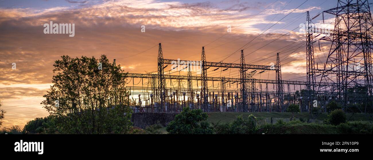 Power station in the elevated ground, evening landscape photograph ...