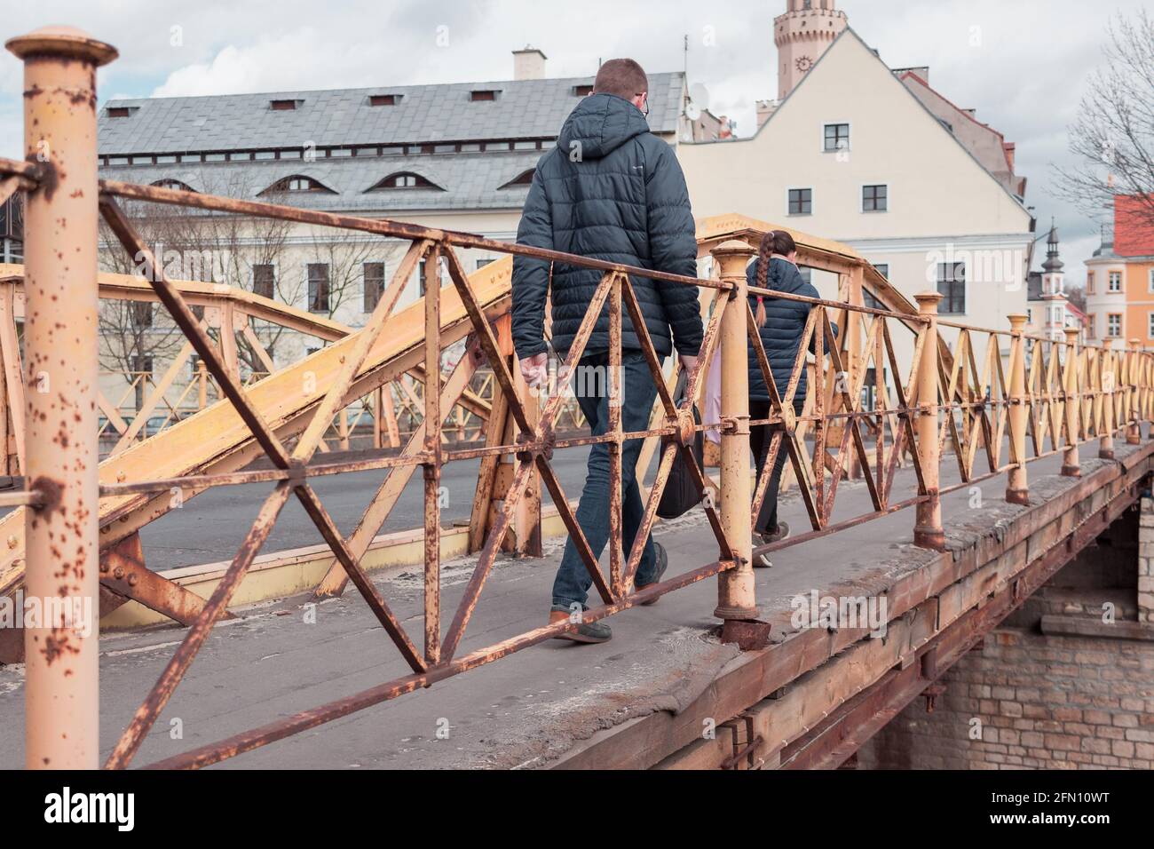 People on the yellow bridge in Opole Stock Photo - Alamy